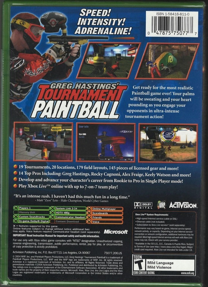 Greg Hasting Paintball Xbox (Brand New Factory Sealed US Version) Xbox ...