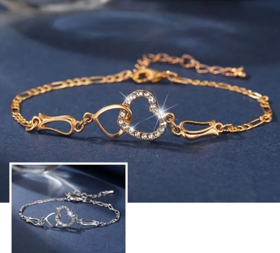 Crystal Heart Jewelry Set with Necklace Bracelet Earrings Women's Gift ...