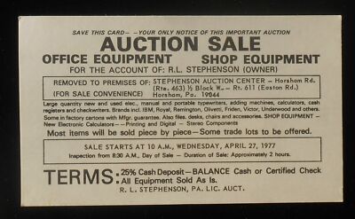 1977 Office & Shop Equipment Sale Stephenson Auction Center Rte. 463 ...