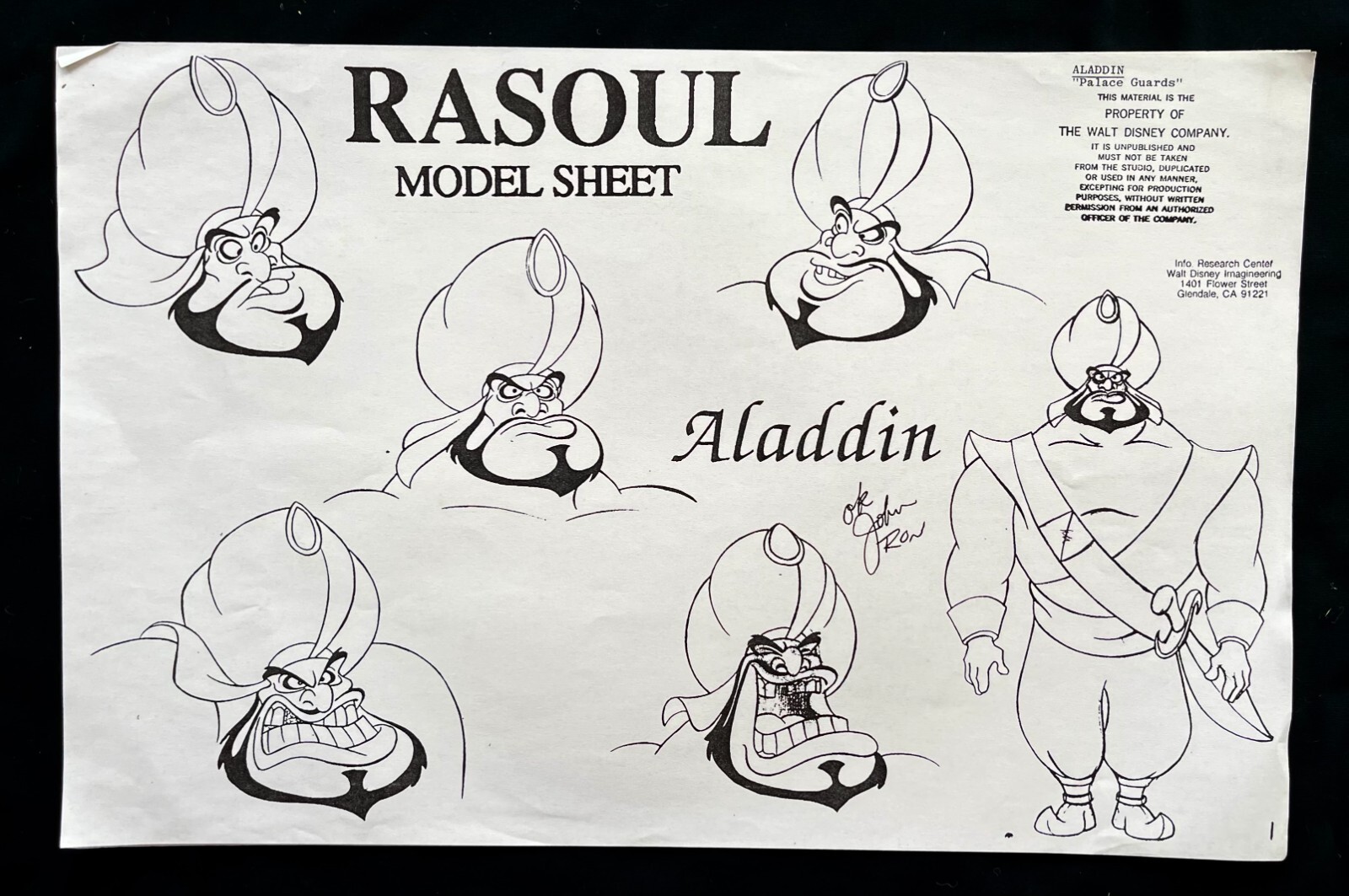 ALADDIN Model Sheet RASOUL Disney ANIMATION Research PRINT Palace Guard ...