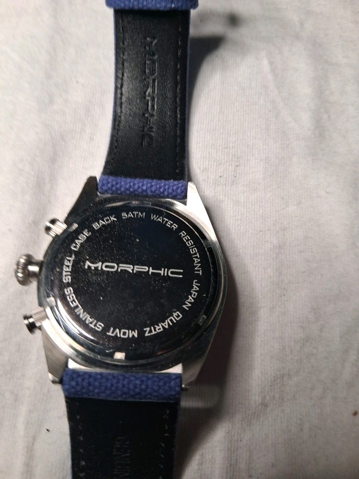 Morphic M53 series Chronograph watchBlue Weaved Leather Band Tachymeter ...