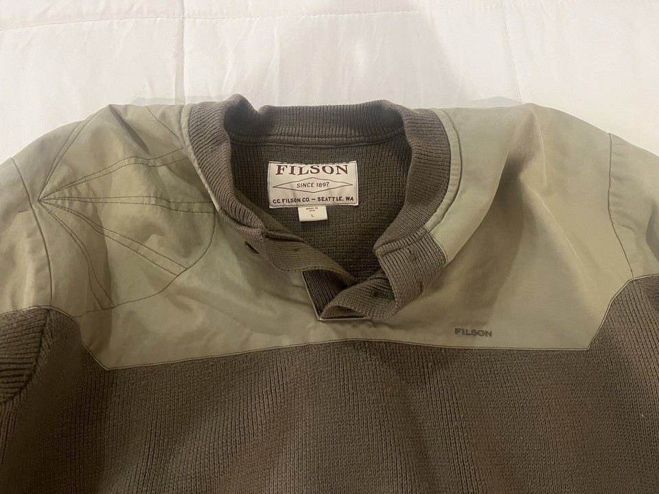 Filson Men's Large Green Henley Guide Sweater 100% Wool, Made in USA | eBay