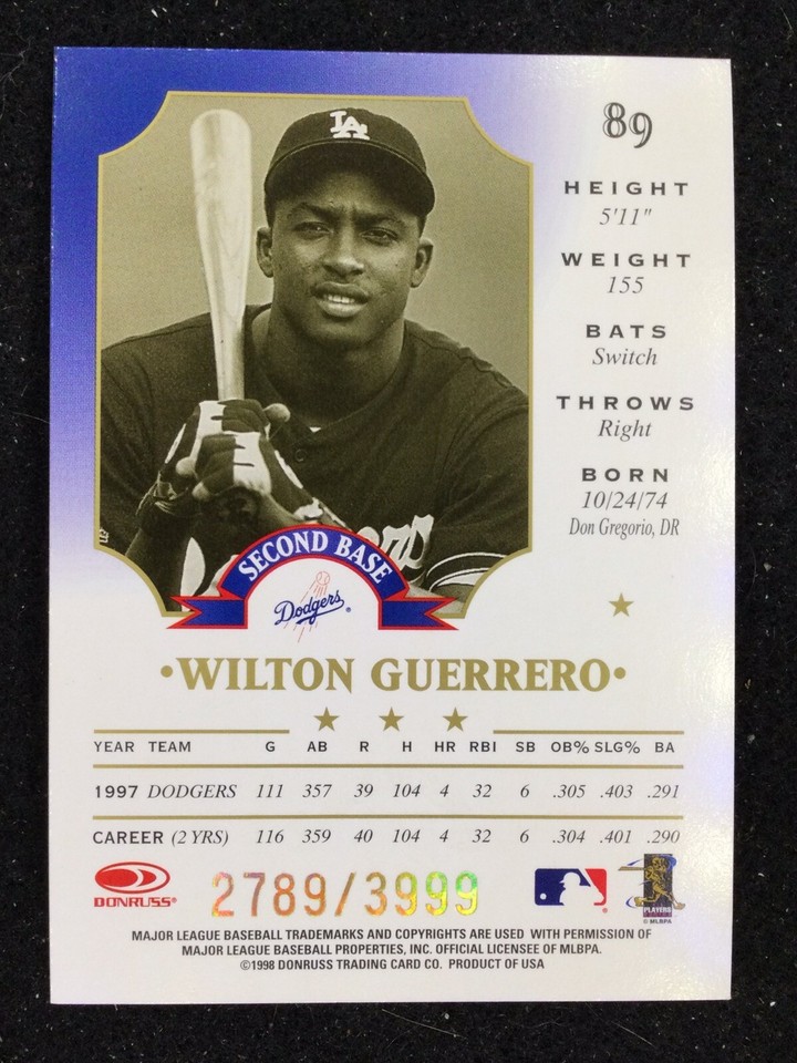 1998 DONRUSS- FRACTIONAL FOUNDATION 2789/ 3999- WILTON GUERRERO #89 ...