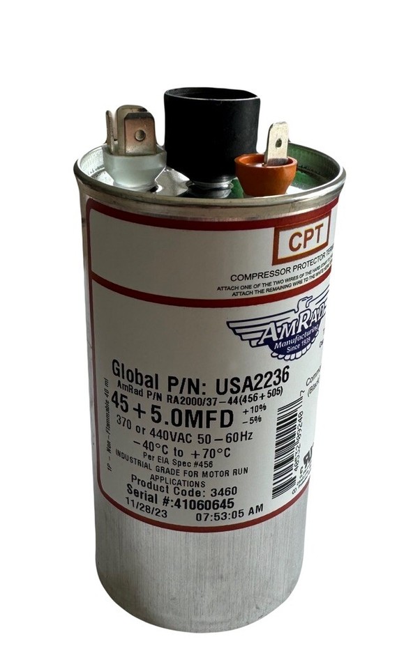 45 + 5 MFD AmRad Run Capacitor - Latest Model 370/440VAC - Genuine USA ...