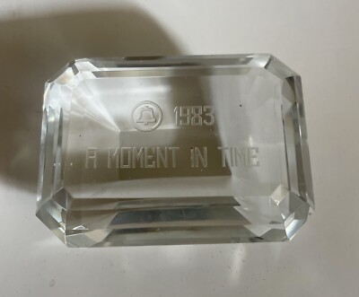 Tiffany & Co. Emerald Cut Crystal Glass Paperweight A Moment Time 3.75 ...