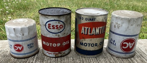 Vintage Empty 1 Quart Atlantic Esso Motor Oil Cans AC Delco Oil Filters ...
