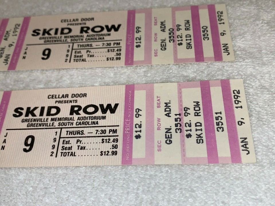 SKID ROW 2 UNUSED CONCERTS TICKETS Sebastian Bach Dave Sabo Scotti Hill ...