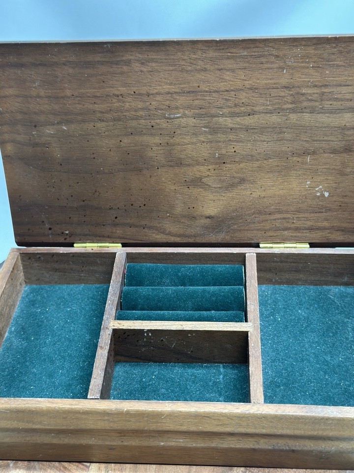 Vintage Wooden Jewelry Box Hinged Felted Price Products Taiwan | eBay