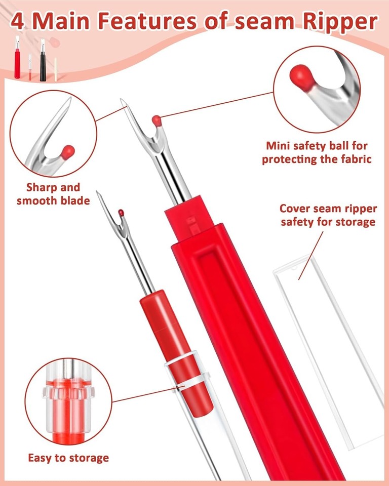 Seam Rippers for Sewing – 2 Big and 2 Small Stitch Remover Tools ...
