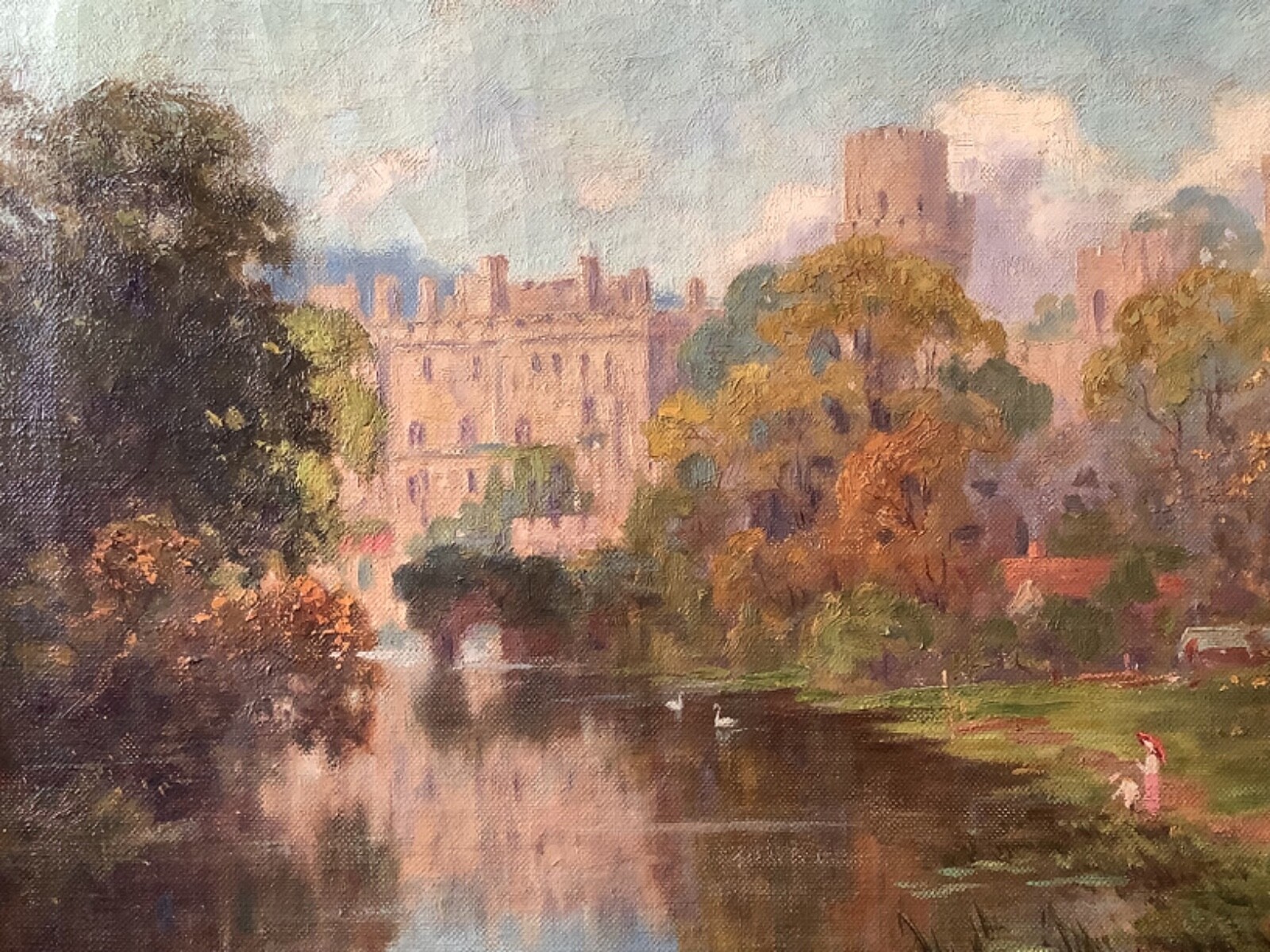 1930'S IMPRESSIONISM - MEDIEVAL WARWICK CASTLE IN ENGLAND - OIL ...