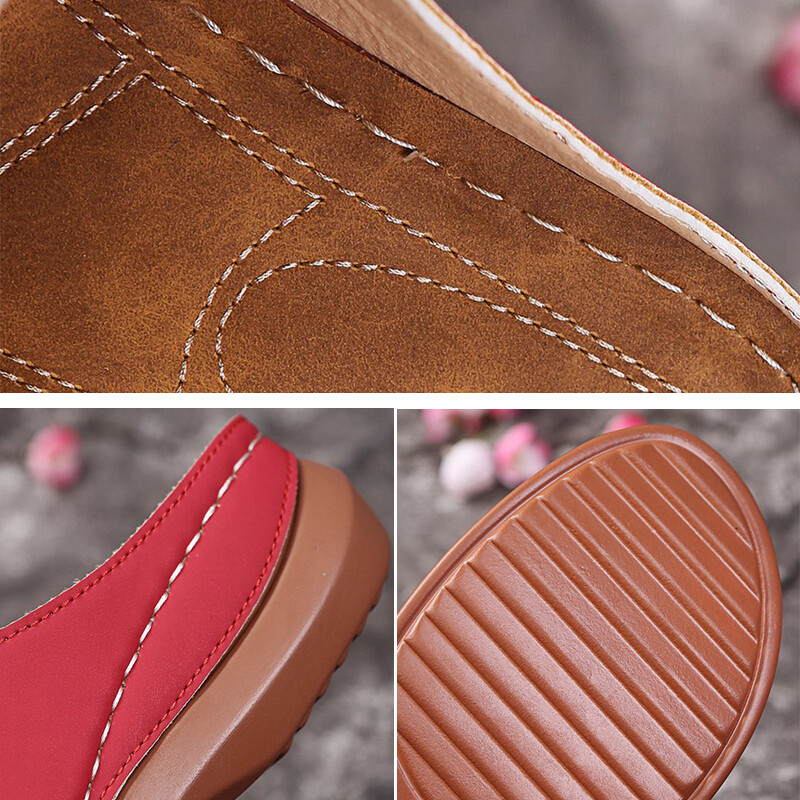 Ladies Womens Sandals Mid Wedge Heel Slip On Summer Mules Leather Shoes ...