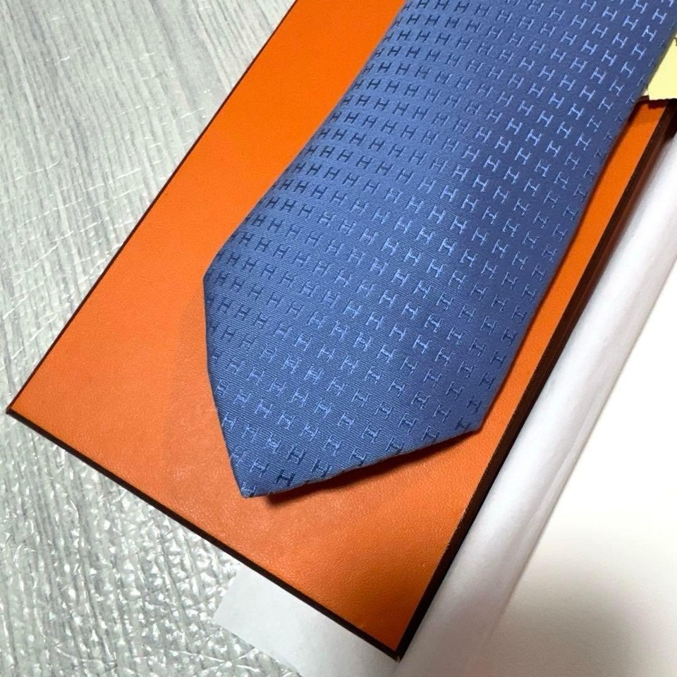 Hermes Tie Fasone H Pattern Light Blue Silk Used | eBay
