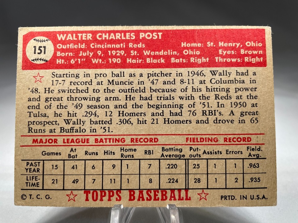 1952 Topps Baseball Wally Post #151 Cincinnati Reds | eBay