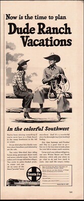 1949 Vintage ad Sante Fe retro trains travel Art Cowboy Fence rope gate ...