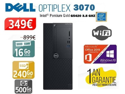 DELL OPTIPLEX 3070 INTEL GOLD 3.8GHZ RAM 16GO DDR4 256GO 500 GO HDD ...