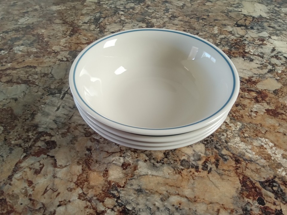 Corelle Sandstone Beige with Blue Band Soup Cereal Bowls 6 1/4” Set of ...