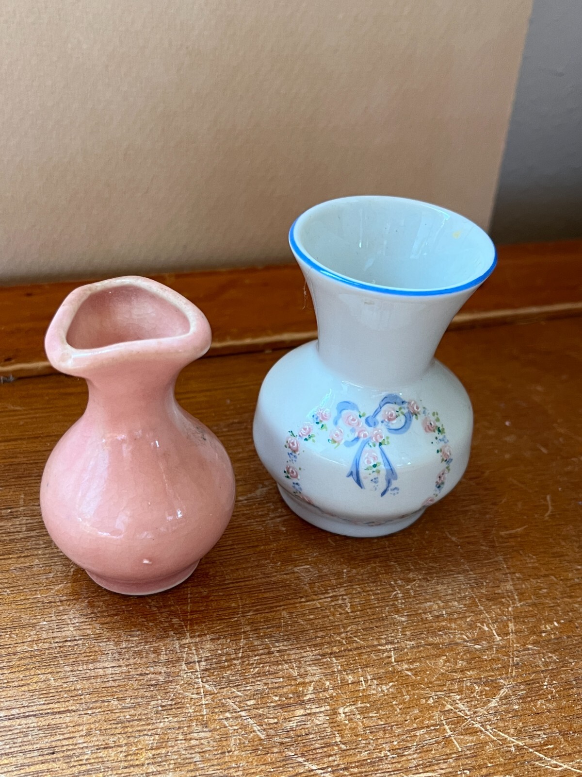Lot of Leart Made in Brazil White Ceramic w Tiny Pink Flowers & Blue ...