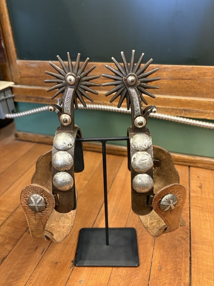 Original WYOMING MARKER SPURS Double Silver Dome Mounted /Inland Spurs ...