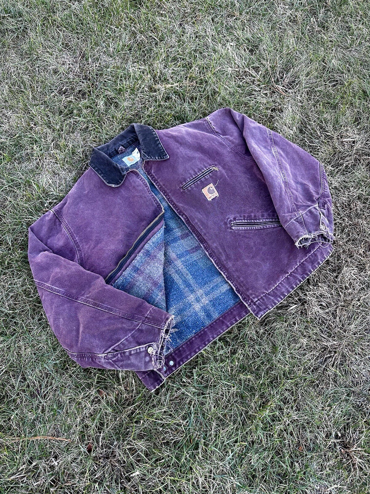 1990s Carhartt Plum Purple Detroit Jacket Blanket Lin… - Gem