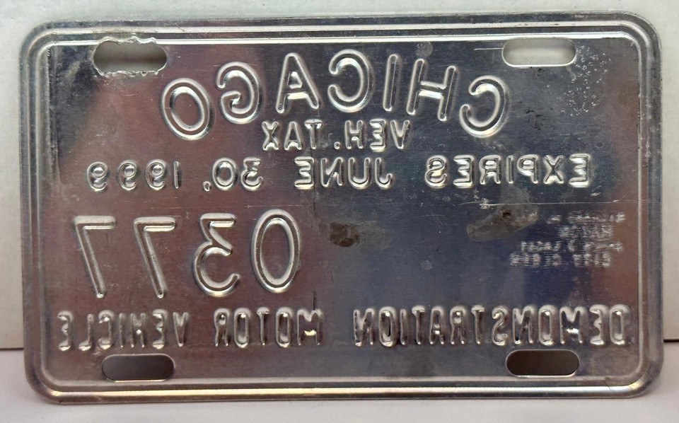 1999 Chicago Illinois Tax Tag Demonstration Motor Vehicle License Plate ...