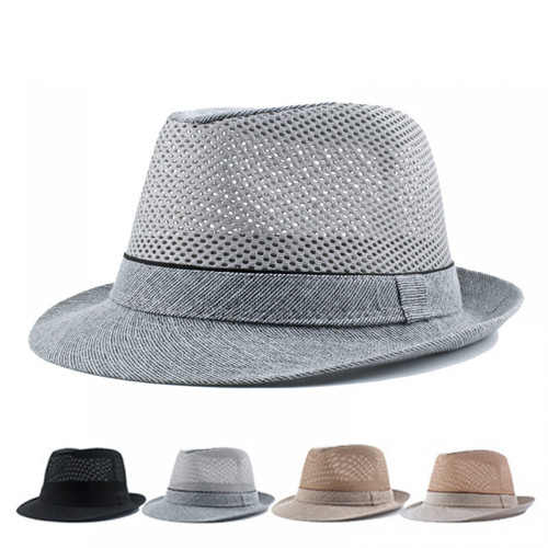 Men Jazz Fedora Mesh Hollow Hat Summer Sun Protection Outdoor Travel ...