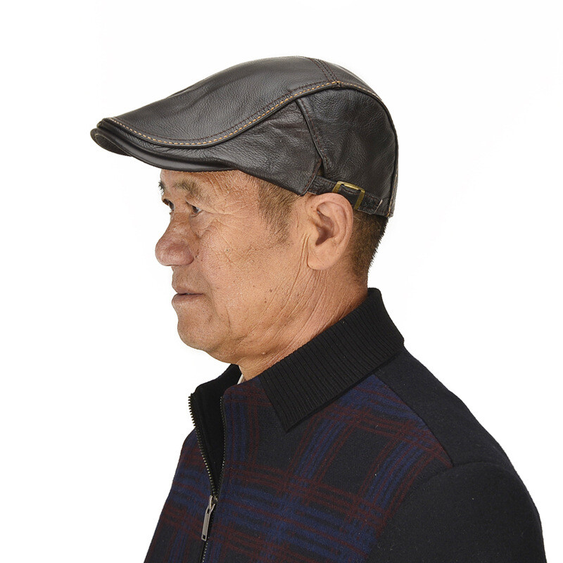 Men Real Genuine Leather Hat Cowhide Baseball Cap Peaked Hat Fashion ...