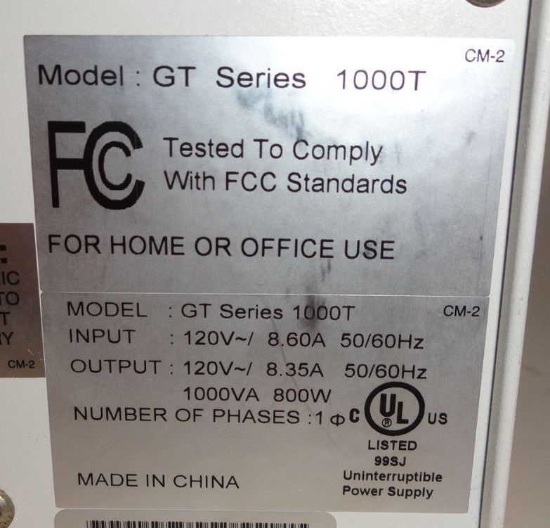 GE Digital Energy GT1000T 1000VA 800W 1PH Uninterruptible Power Supply ...