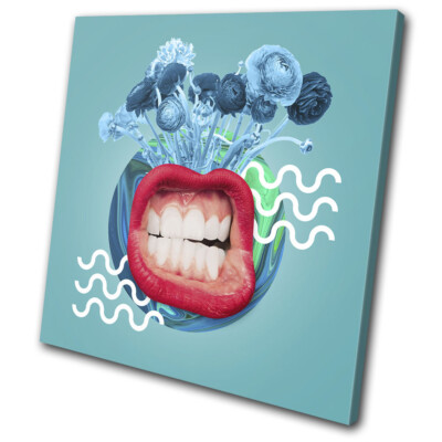 Mouth Lips Flowers Surrealism Abstract SINGLE CANVAS WALL ART Picture ...