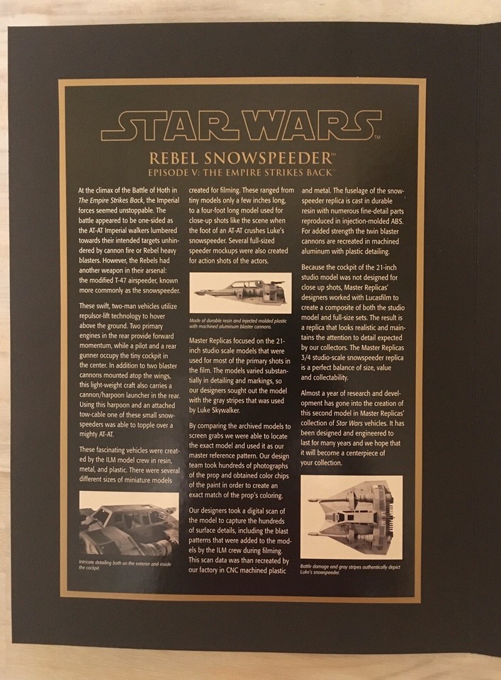 Star Wars Master Replicas Empire Strikes Back Snowspeeder Prop Acrylic ...