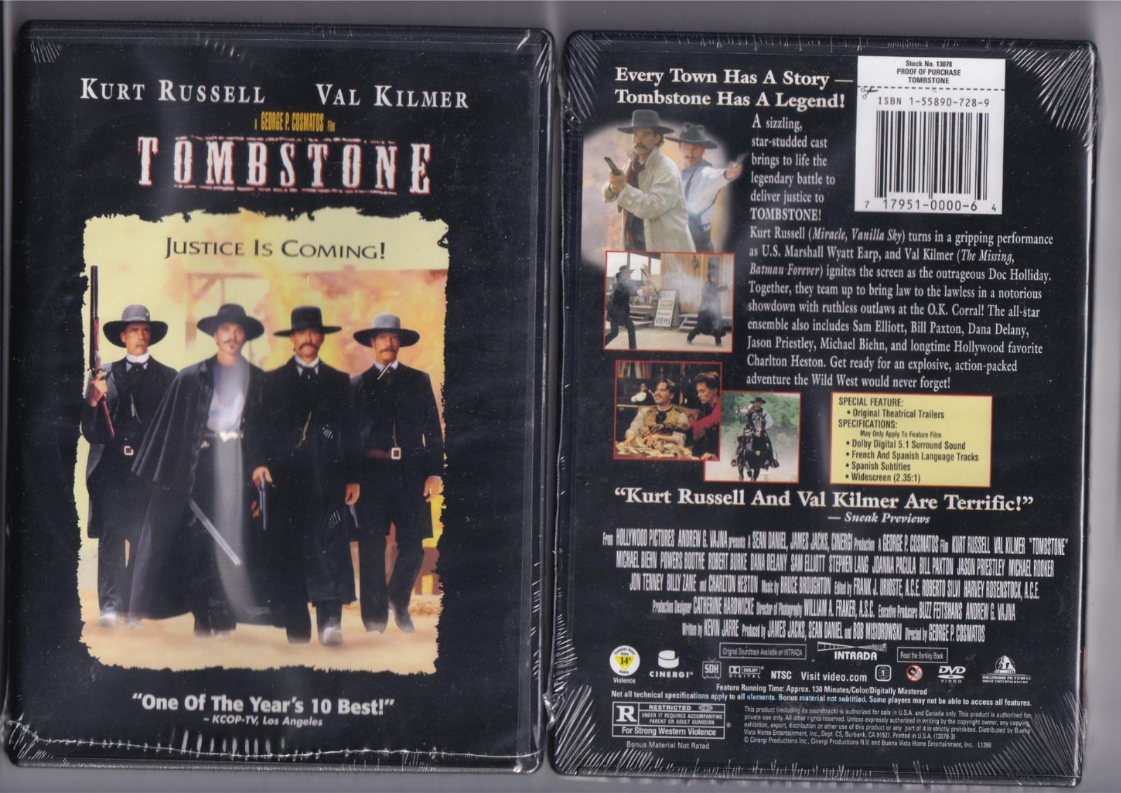 Tombstone DVD 1993 Kurt Russell Val Kilmer Sam Elliot BRAND NEW SEALED ...