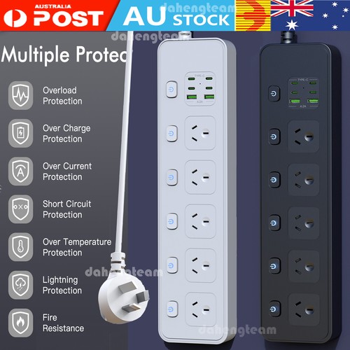 Surge Protector Power Board 5 Outlet USB C A Port Individual Switch ...