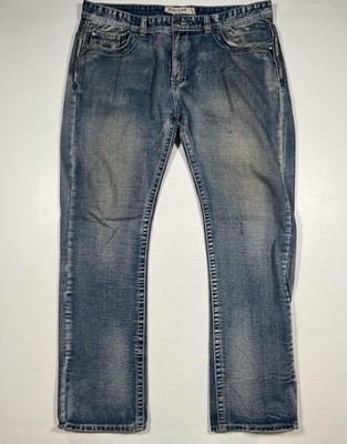 Blue Cult Jeans Mens 40 Blue Straight Leg Embroidered Back Pocket Denim ...