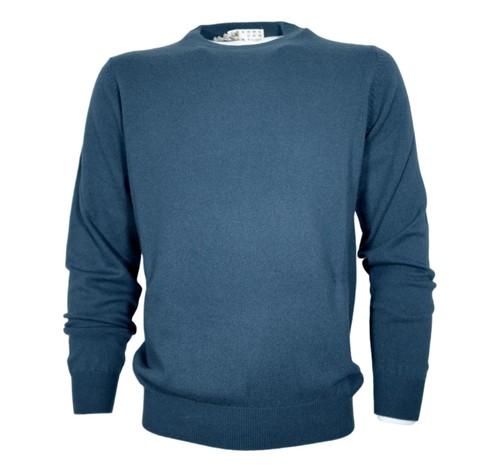 CASHMERE COMPANY Pull Col Ronde Homme En Pur Cachemire Couleur 253 Bleu ...