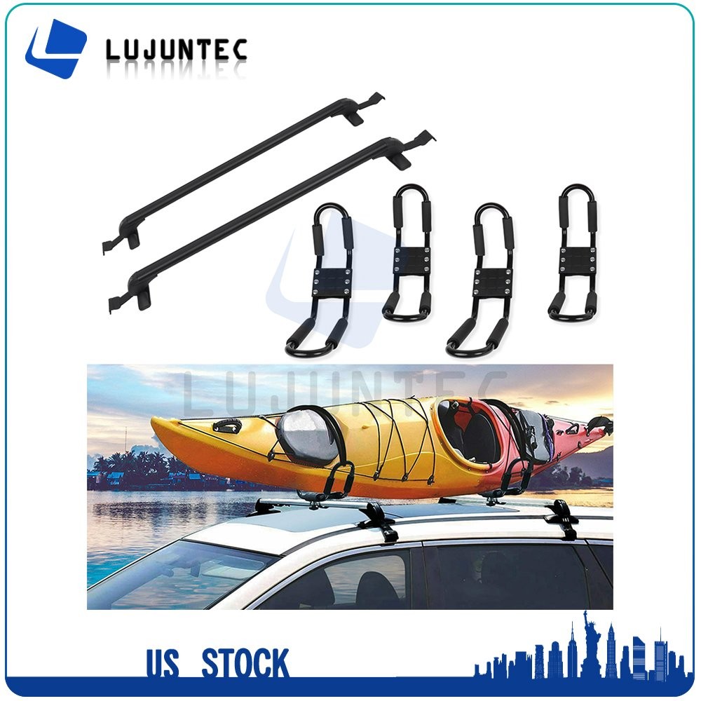 4x Kayak Canoe Rack + 2x Adjustable Universal Cross Bar Black For Car ...