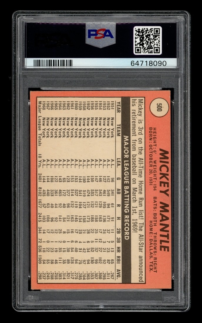 1969 Topps Set-Break #500 Mickey Mantle Last Name In Yellow PSA 4.5 VG ...