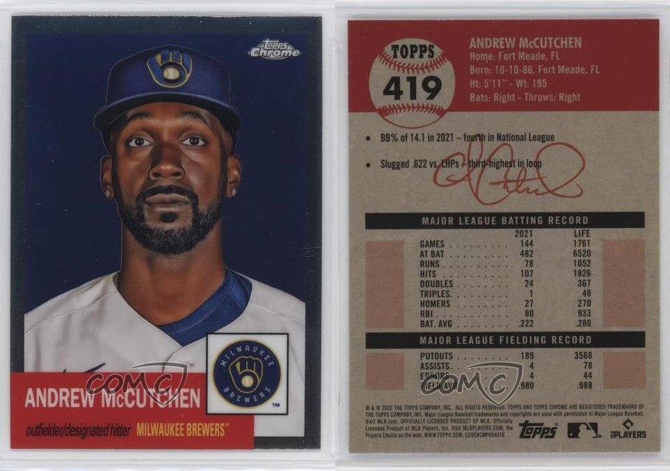 2022 Topps Chrome Platinum Anniversary Andrew McCutchen #419 4l8 | eBay