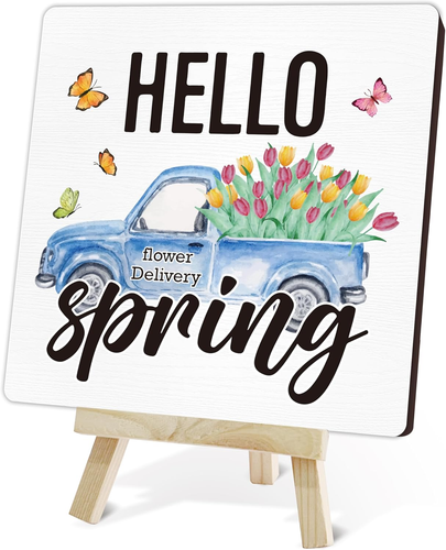 Hello Spring Wood Sign, Spring Decorations for Home, Floral Spring ...