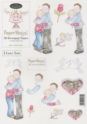 Paper Nation 3D Decoupage Paper A4 With 2 Backing Papers Loving Couple ...