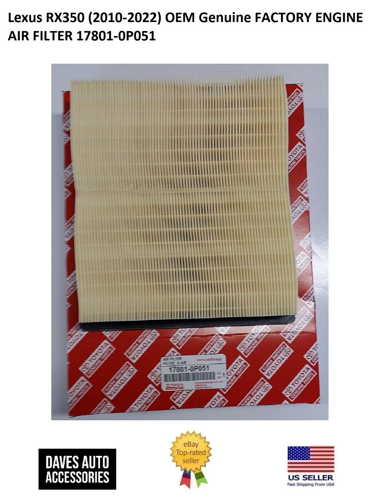 Lexus RX350 (2010-2022) OEM Genuine FACTORY ENGINE AIR FILTER 17801 ...