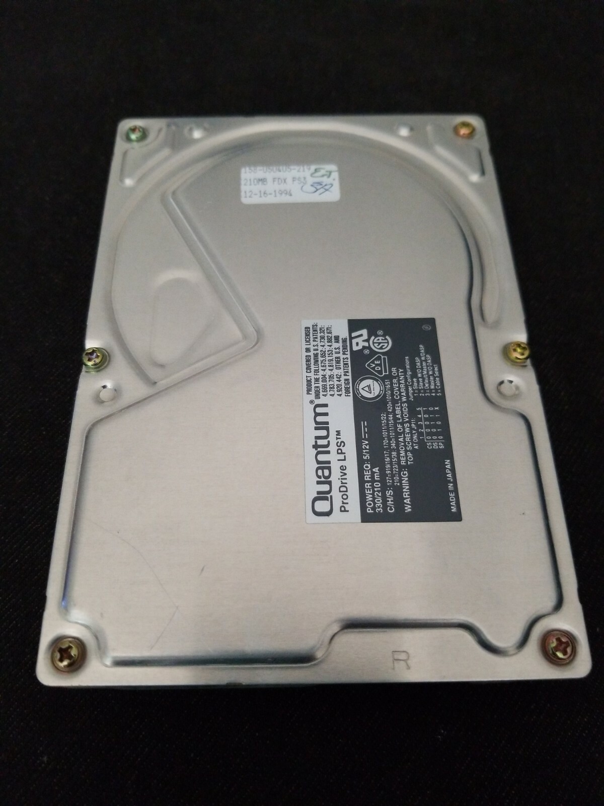 Hard Disk Drive IDE HP Quantum ProDrive LPS 210mb FDX PS3 K12-16-1994 ...