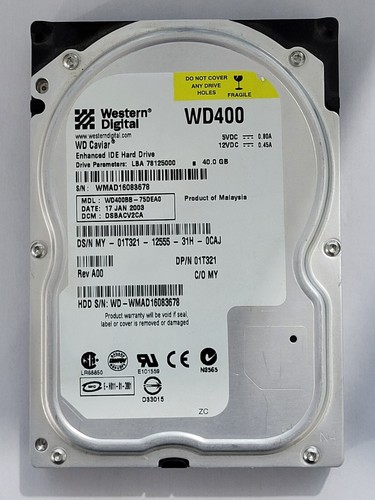 WD400BB-75DEA0, DCM: DSBACV2CA, Western Digital 40Gb 3.5" PATA HDD | eBay