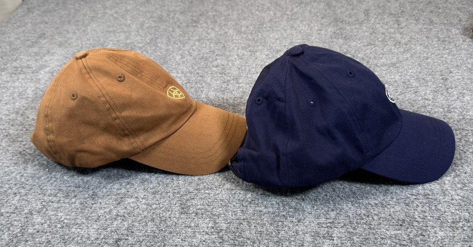 Ariat Hat Cap Strap Back Brown Navy Blue Embroidered Shield Mens Cotton ...