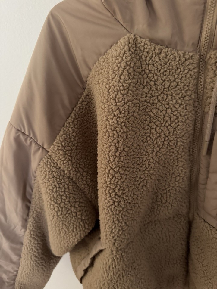 Women's Old Navy Hooded Sherpa Hybrid Jacket Large Mocha Taffy Beige ...