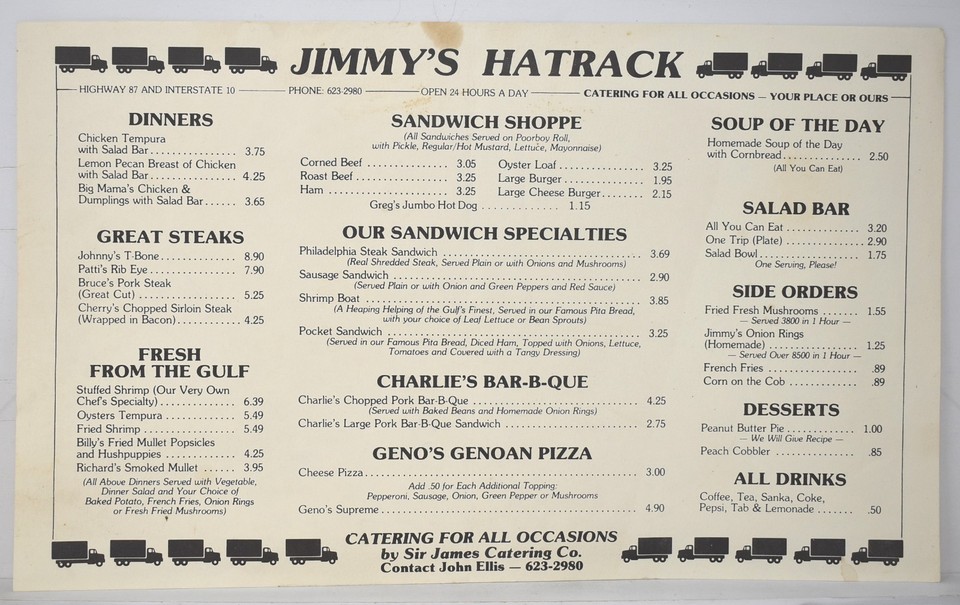 1980s Jimmy's Hatrack Sir James Catering John Ellis Truck Stop ...