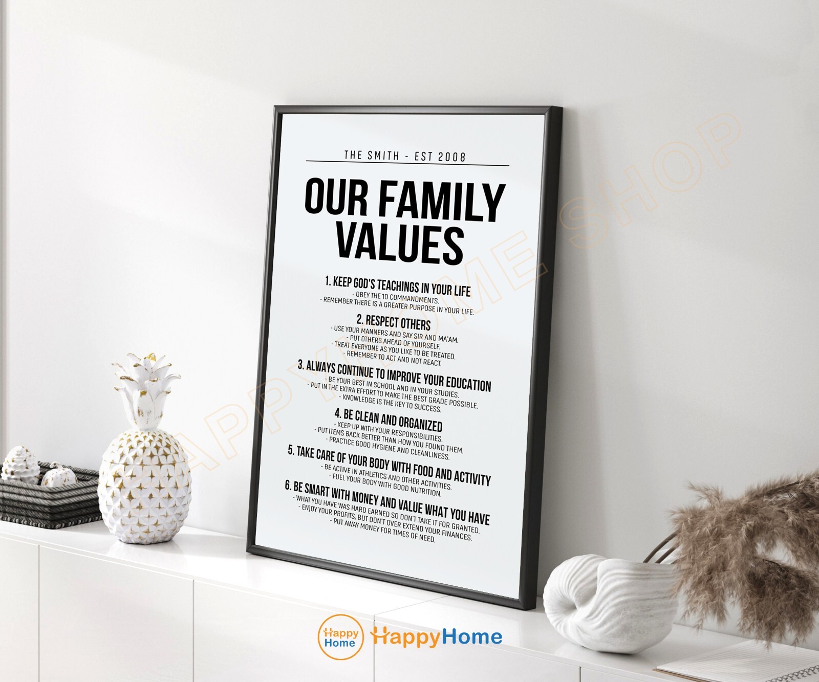 Personalized Family Values Sign Custom Our Family Values Print Room ...