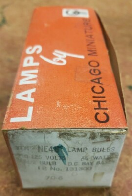 (5) NOS Vintage Chicago Miniature NE-48 NE48 Neon Lamp Bulb Brass ...