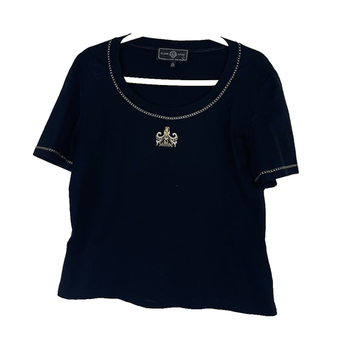 St John Sport Womens Rhinestone Embellished Tee Shirt Top Size L Black ...