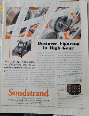 1929 Sundstrand Office machine Business Figuring High Gear vintage ad ...
