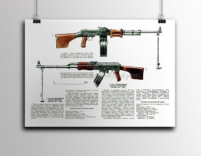 Soviet Russian Military Poster RPD Degtyaryov / RPK Kalashnikov Machine ...