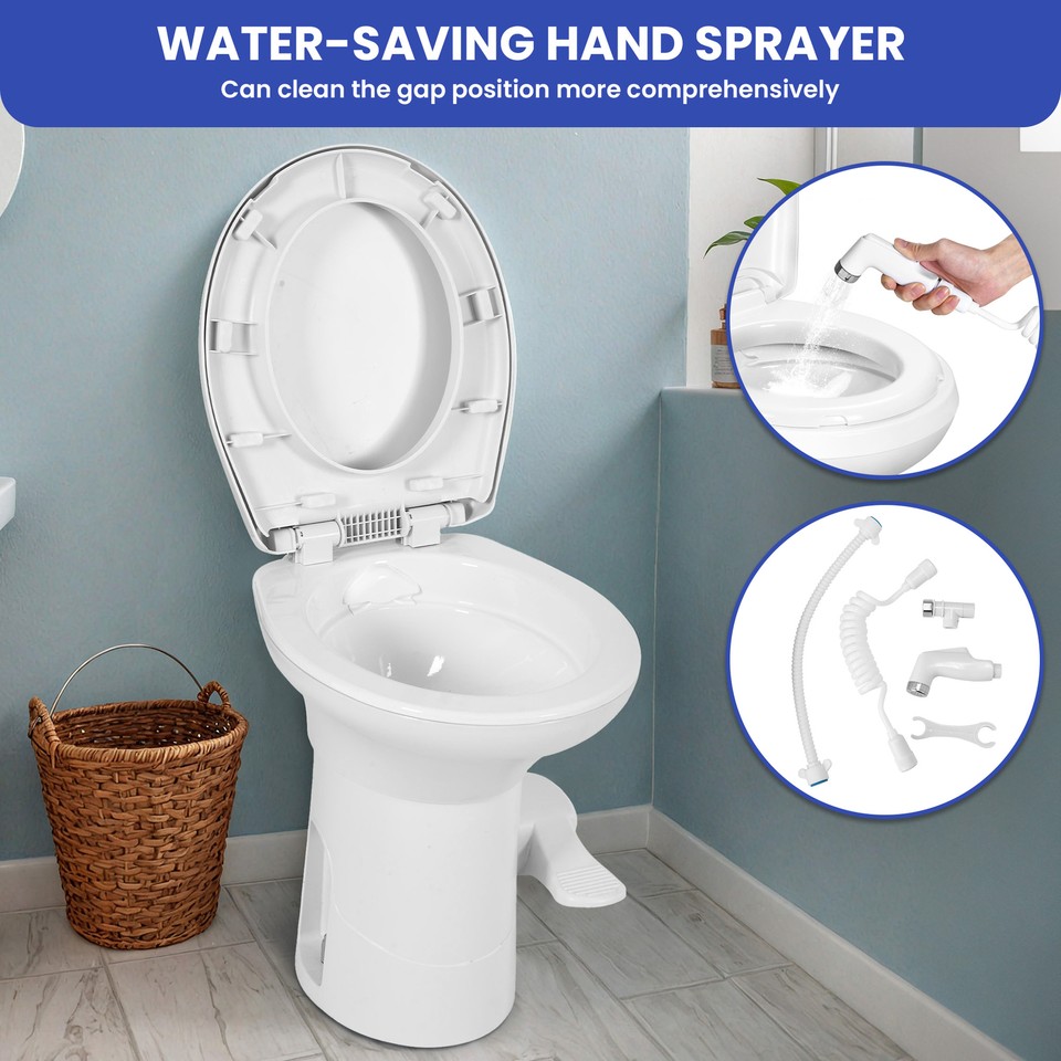 Portable Toilet RV Gravity Foot Pedal Flush Enamel Bowl Travel Outdoor ...